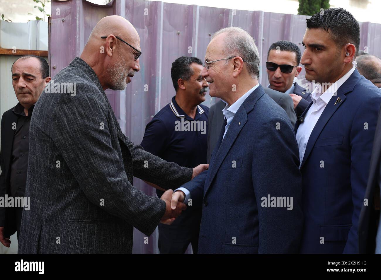 Palestinian Prime Minister Mohammed Mustafa meets alongside officials ...