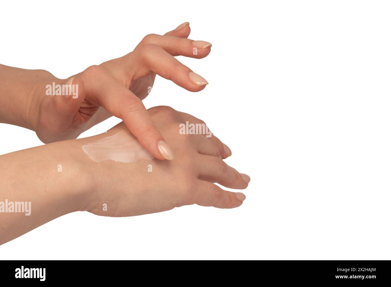Beige cream tube in woman hands isolated on a white background. Cream ...