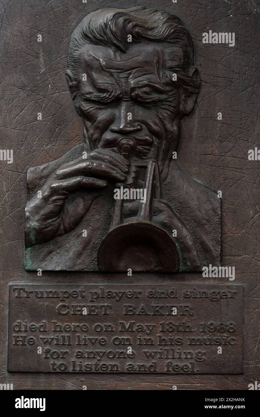 memorial plaque to Chet Baker, at the place where he died, Prins ...