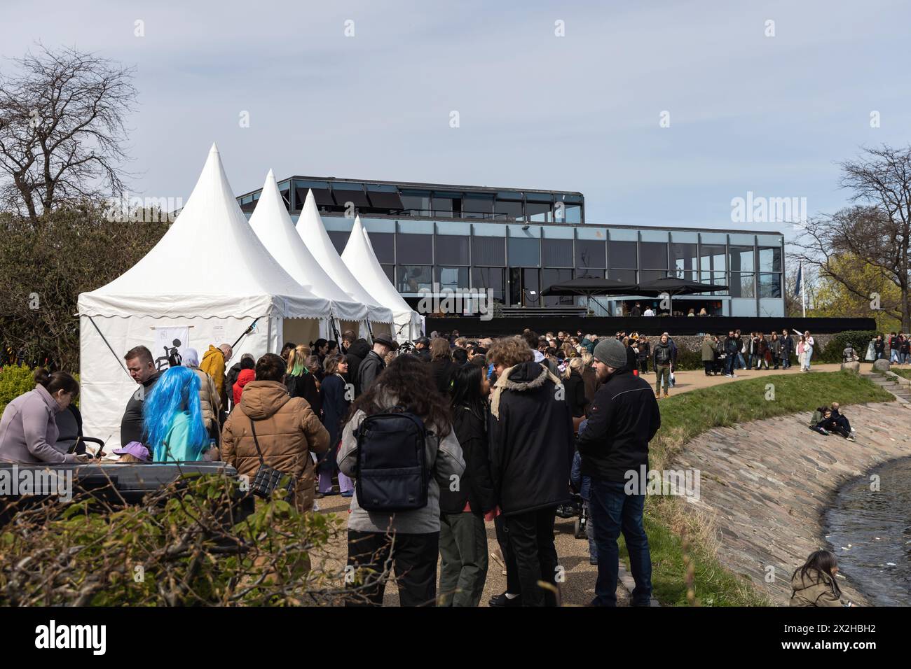 Cherry Blossom in Langelinie park. Crowd of people in the park at the ...