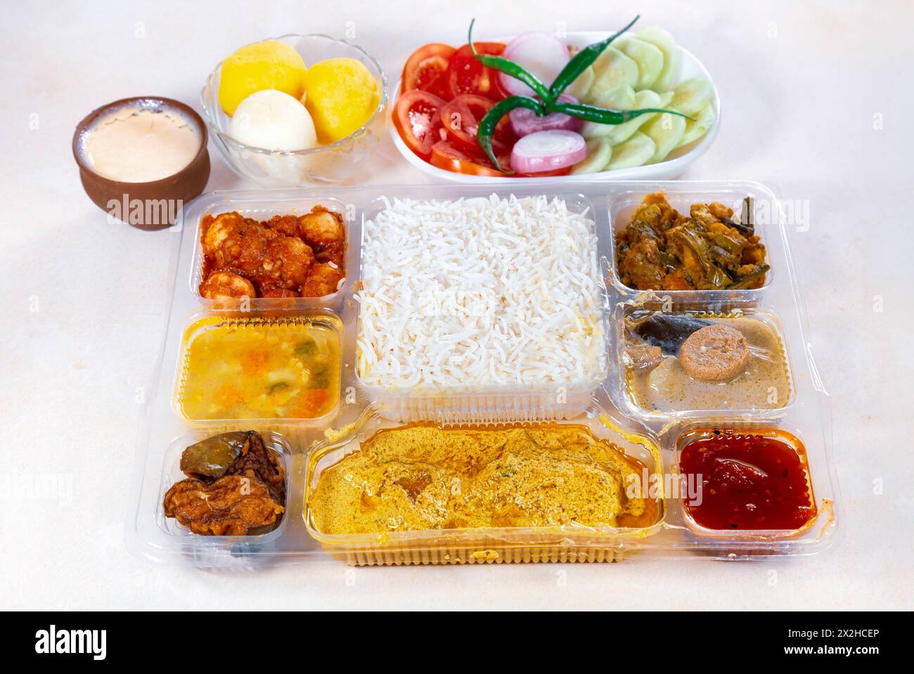 Indian Bengali Mixed Thali meal with vegetarian and non-vegetarian ...