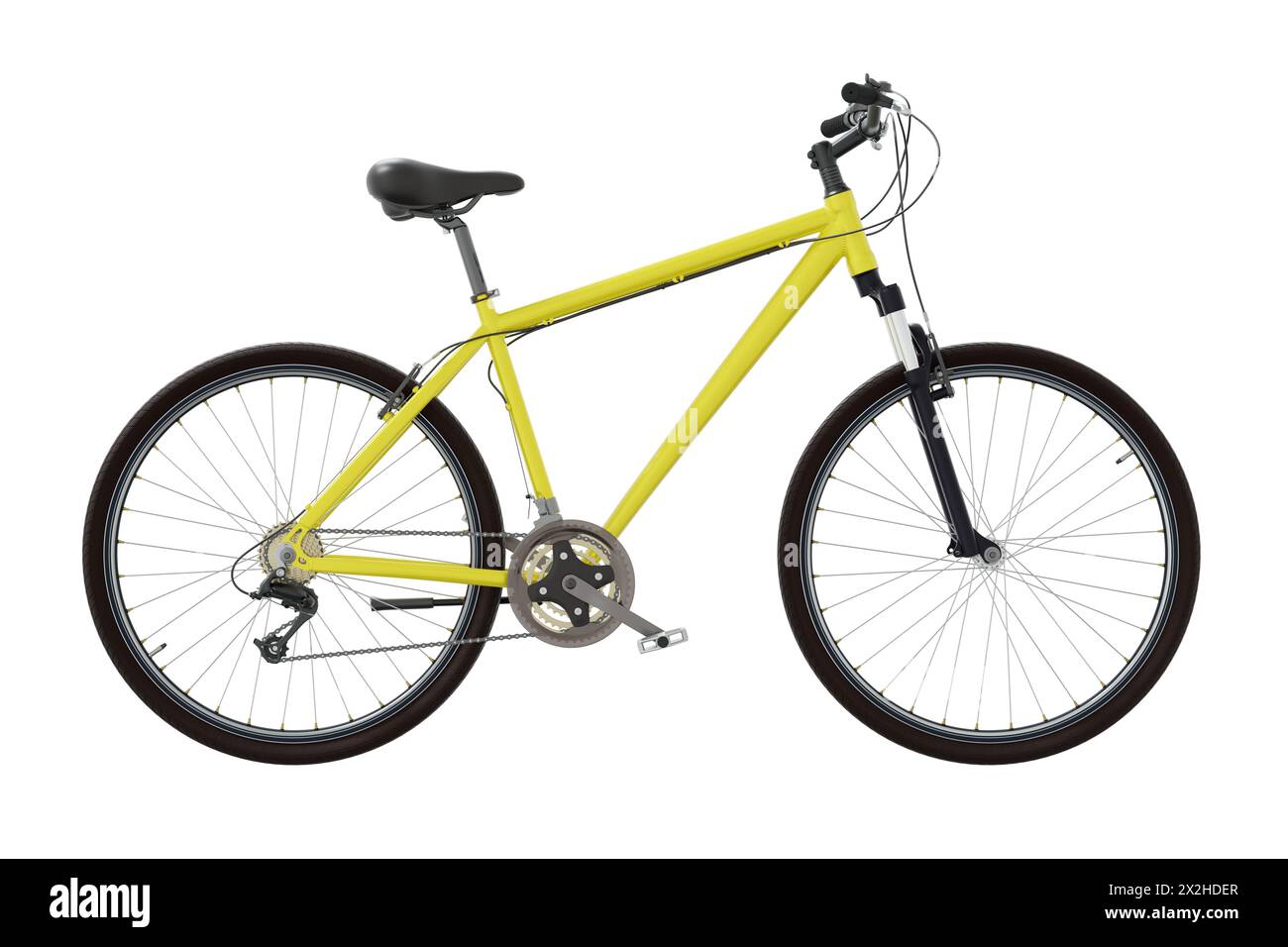 Yellow bicycle, side view isolated on white background, 3D illustration ...