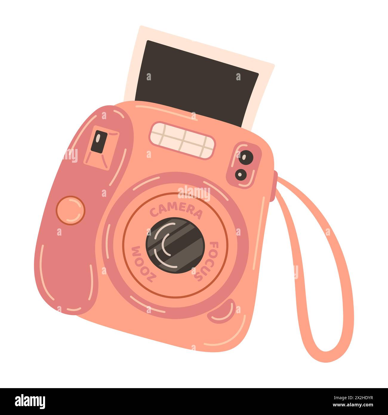 Pink Instant camera device with photo. Photography camera Hand drawn ...