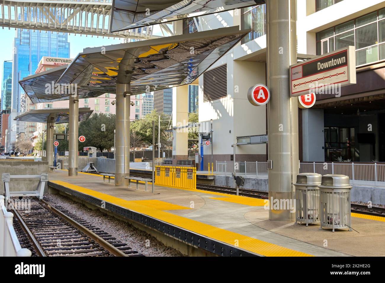 Austin, Texas, USA - 8 February 2023: Empty platform at the downtown ...
