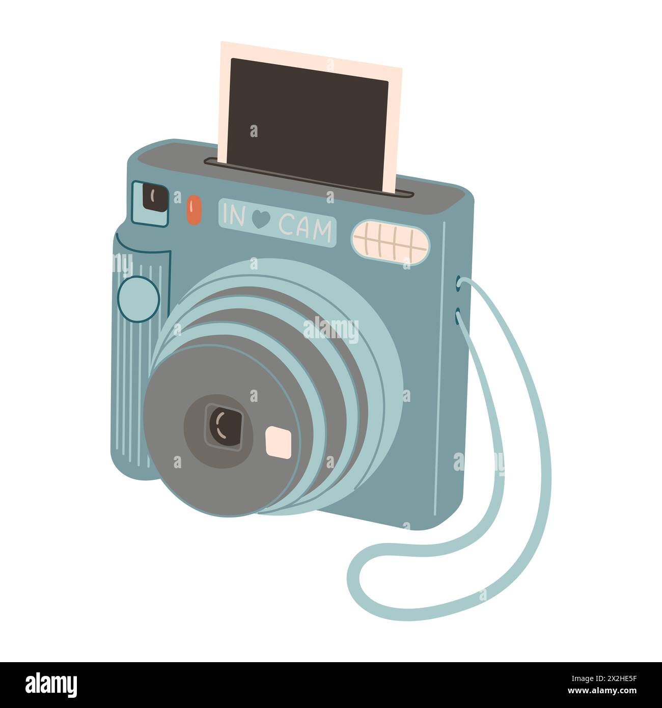 Blue Instant camera device with photo. Photography camera Hand drawn ...