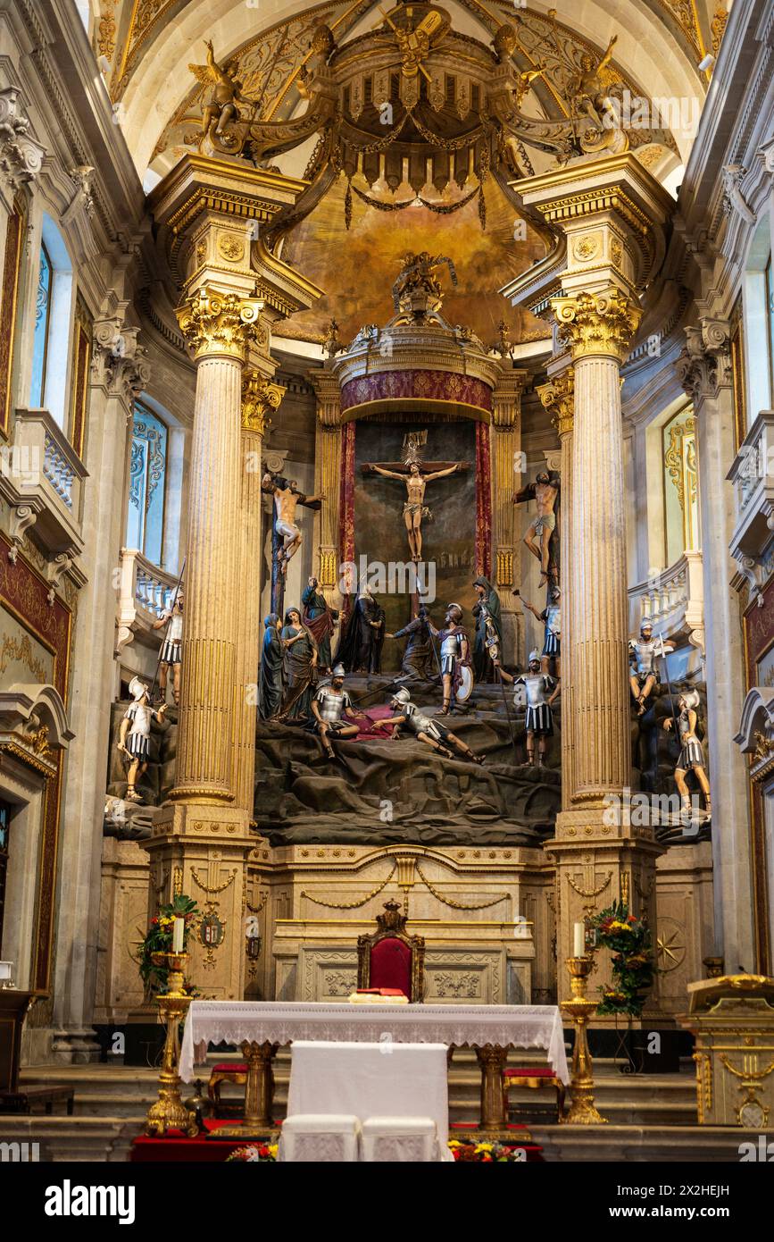 Altar with the crucifixion of Jesus Christ in the interior of the ...