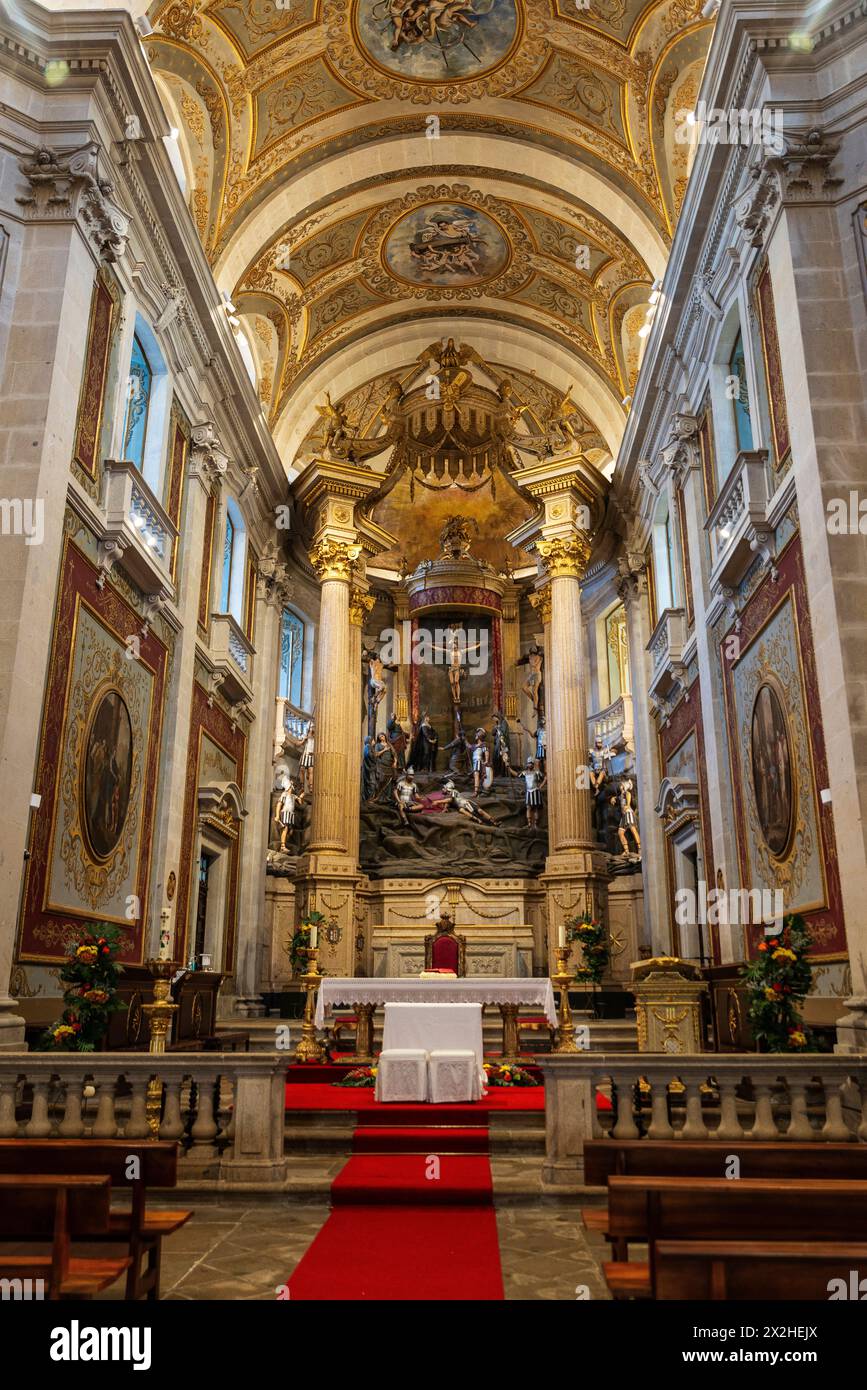 Altar with the crucifixion of Jesus Christ in the interior of the ...