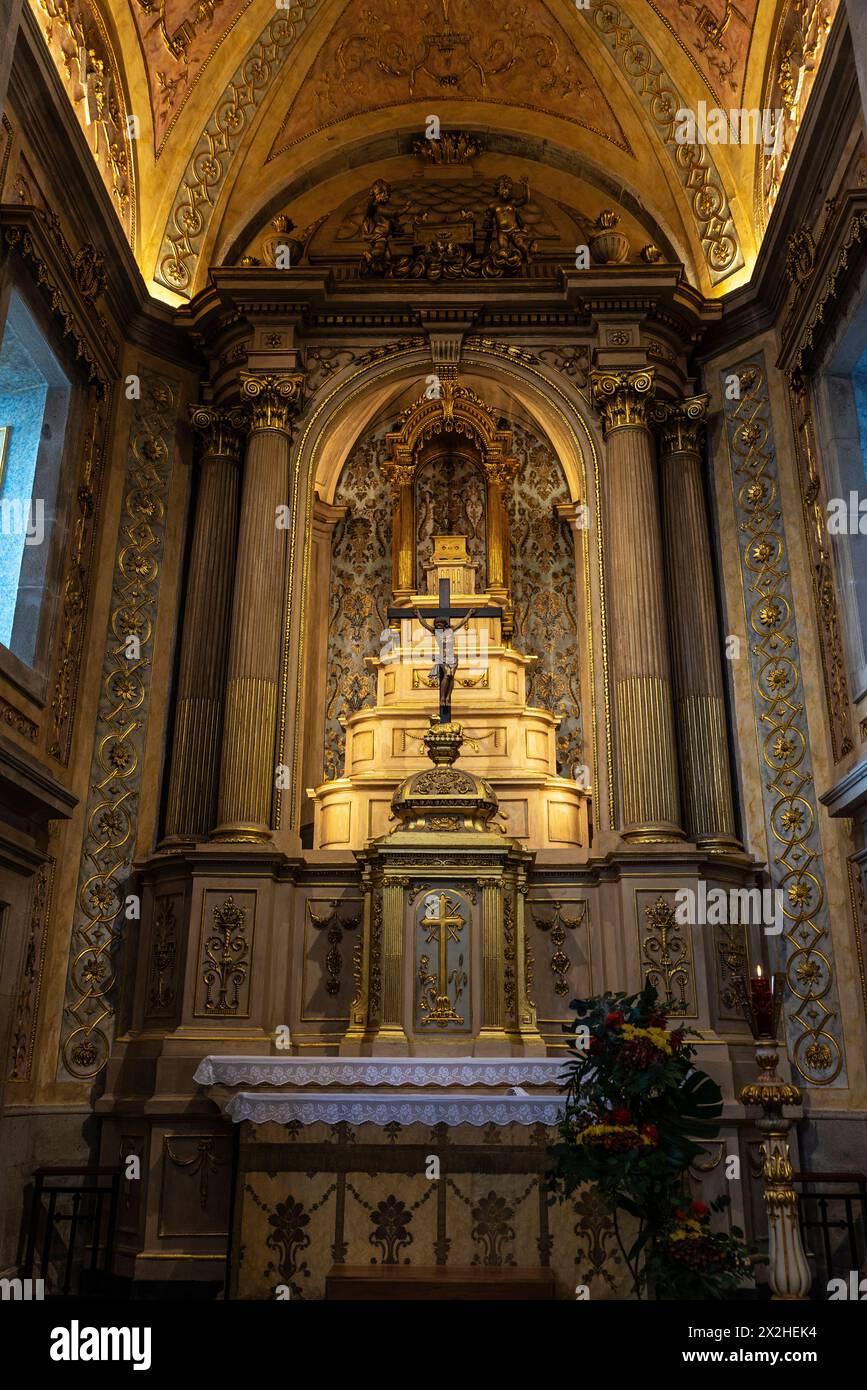 Altar with the crucifixion of Jesus Christ in the interior of the ...