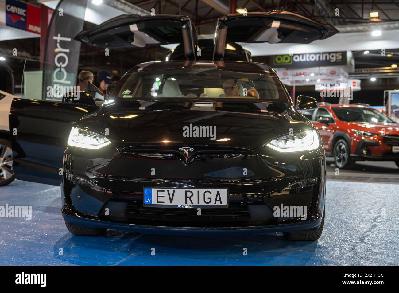 Riga, Latvia, April 19, 2024: electric SUV Tesla Model X premiere at a ...