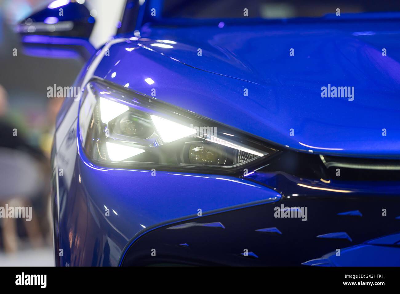 Riga, Latvia, April 19, 2024: LED headlights and car design closeup of ...