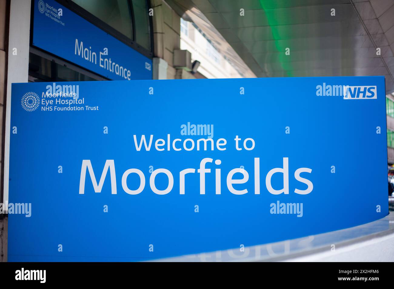 The distinctive Moorfields Hospital sign stands prominently, guiding ...