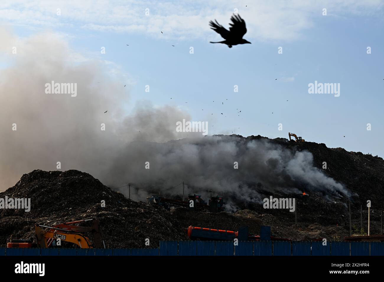 NEW DELHI, INDIA - APRIL 22: Fire at Ghazipur landfill fire on April 22 ...