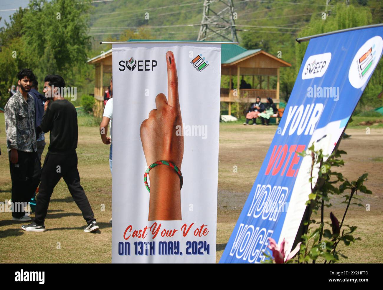 Srinagar, Kashmir, India. 22nd Apr, 2024. A Hoarding with a picture of ...