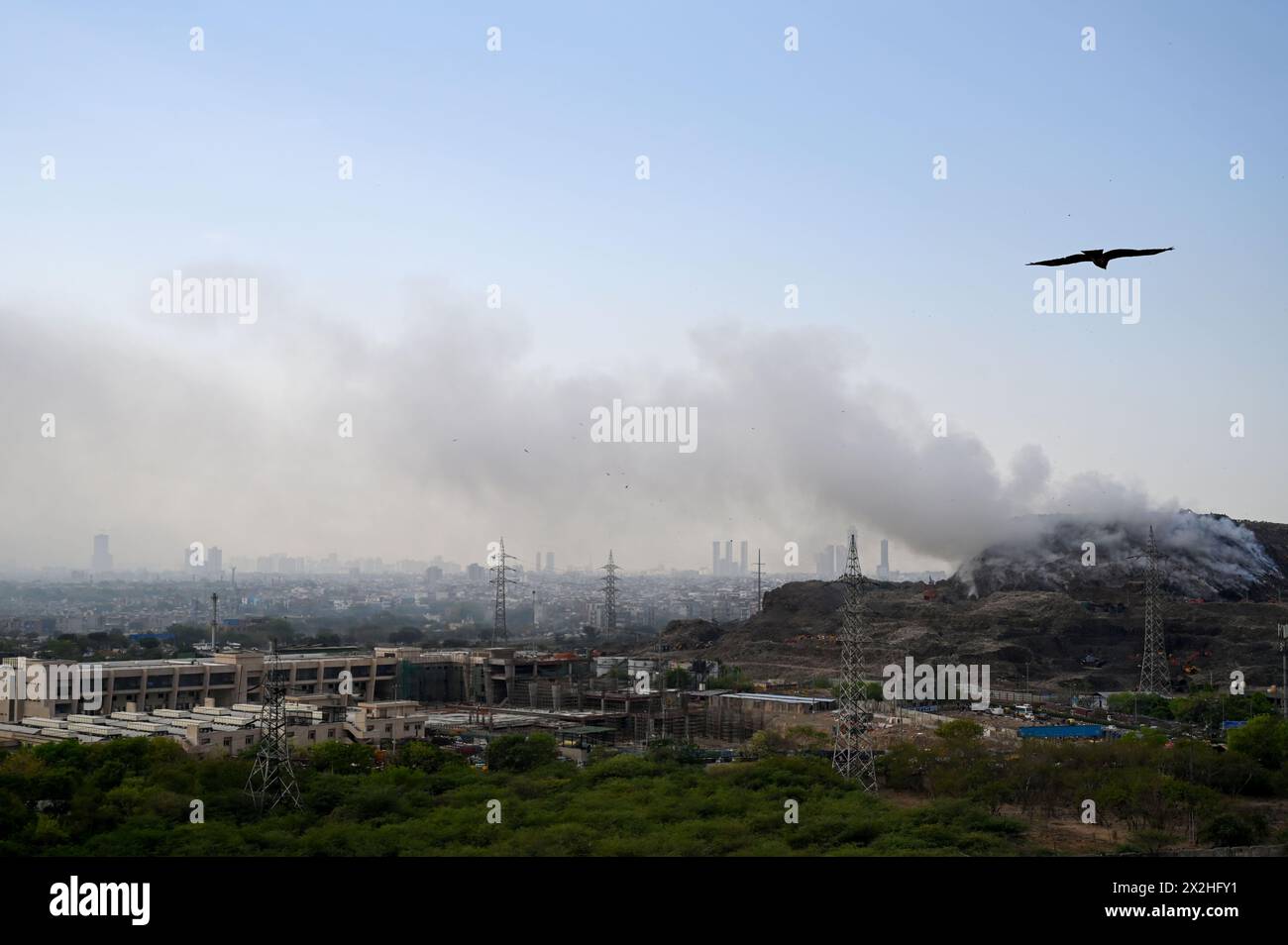 NEW DELHI, INDIA - APRIL 22: Fire at Ghazipur landfill fire on April 22 ...