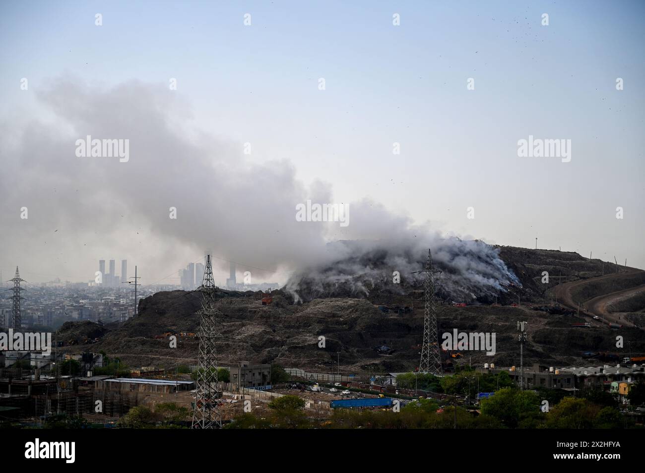 NEW DELHI, INDIA - APRIL 22: Fire at Ghazipur landfill fire on April 22 ...