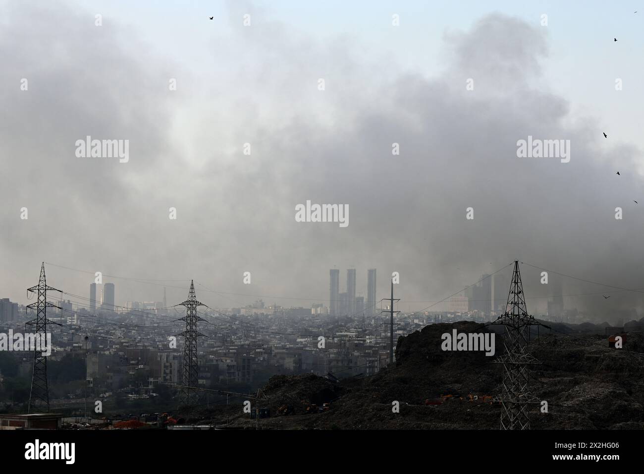 NEW DELHI, INDIA - APRIL 22: Smog pollution engulfed over the sky after ...