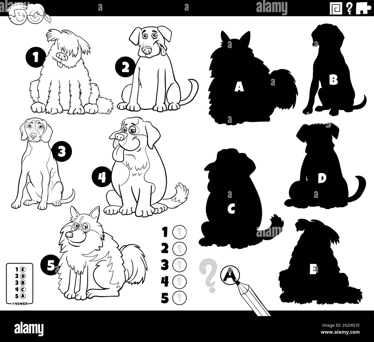 Cartoon illustration of finding the right shadows to the pictures ...