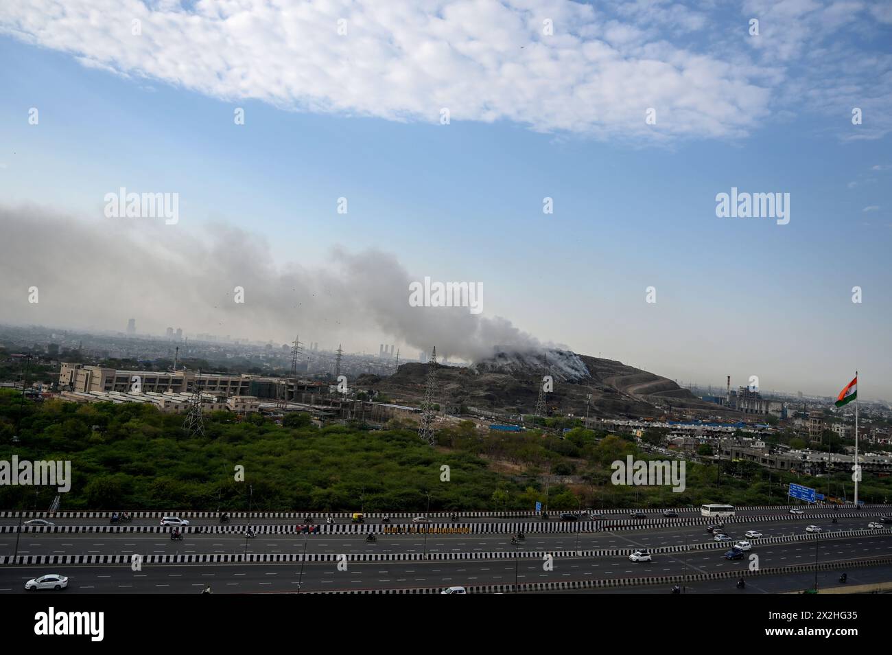 NEW DELHI, INDIA - APRIL 22: Fire at Ghazipur landfill fire on April 22 ...
