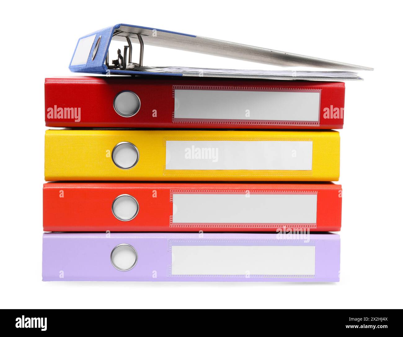 Many bright office folders isolated on white Stock Photo - Alamy