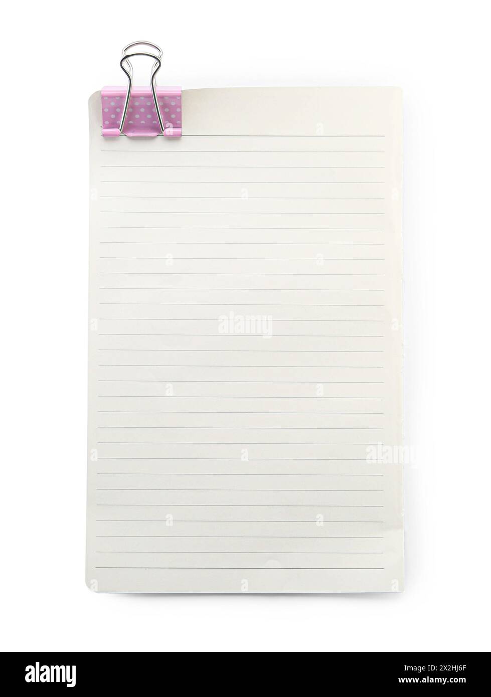 Lined notebook sheet with binder clip isolated on white, top view Stock ...