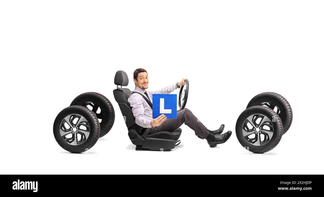 Guy driving and holding an L-sign isolated on white background Stock ...