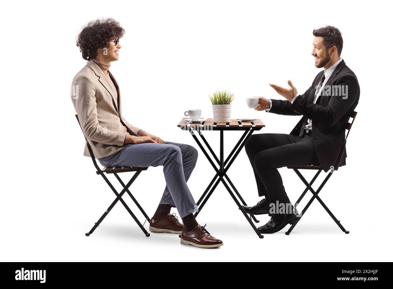 Men having coffee and talking isolated on white background Stock Photo ...