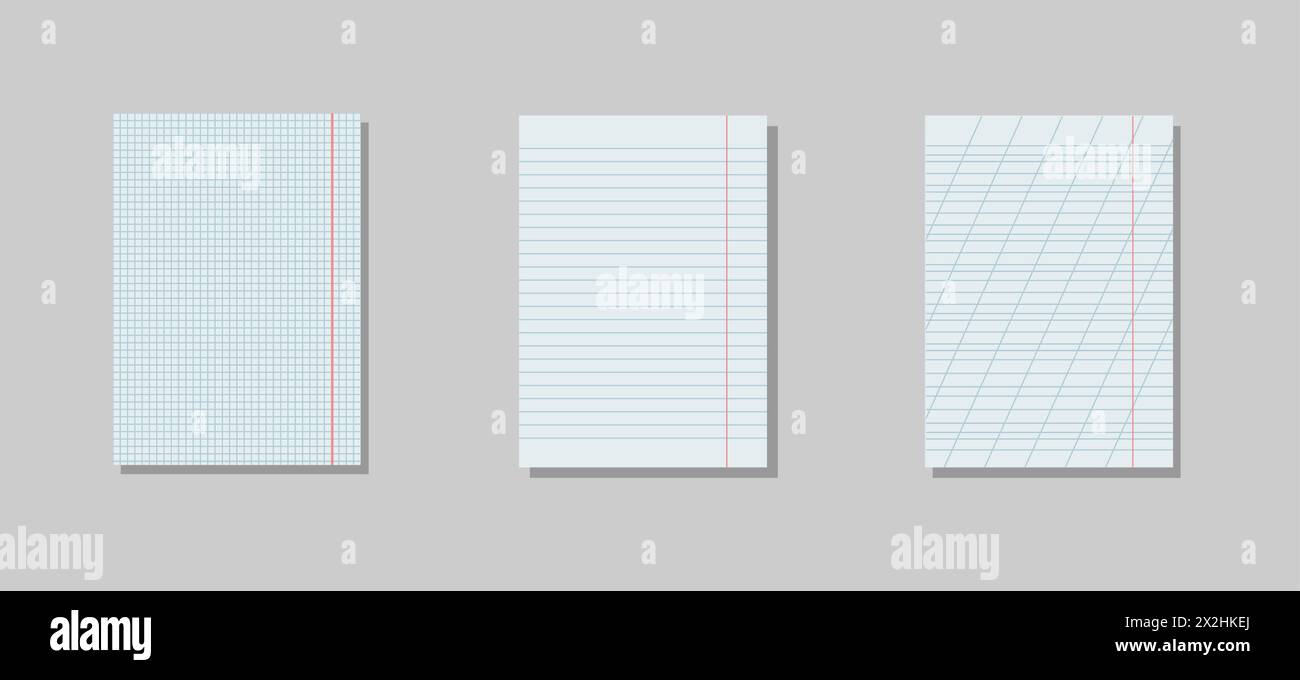 Paper page of notebook. School sheet with lines and grid. White sheets ...