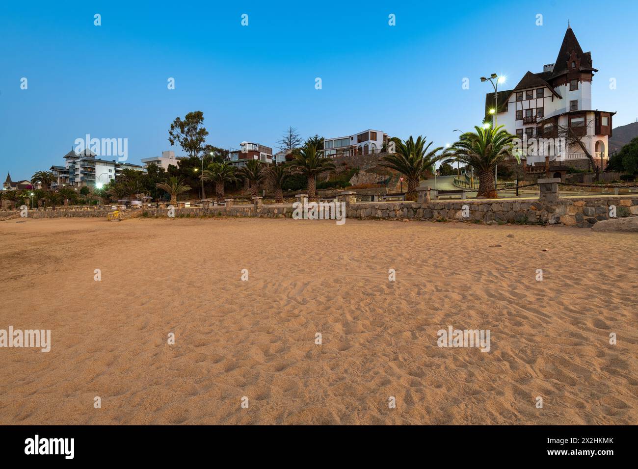 View of the beach town called Papudo in the Valparaiso region of Chile ...