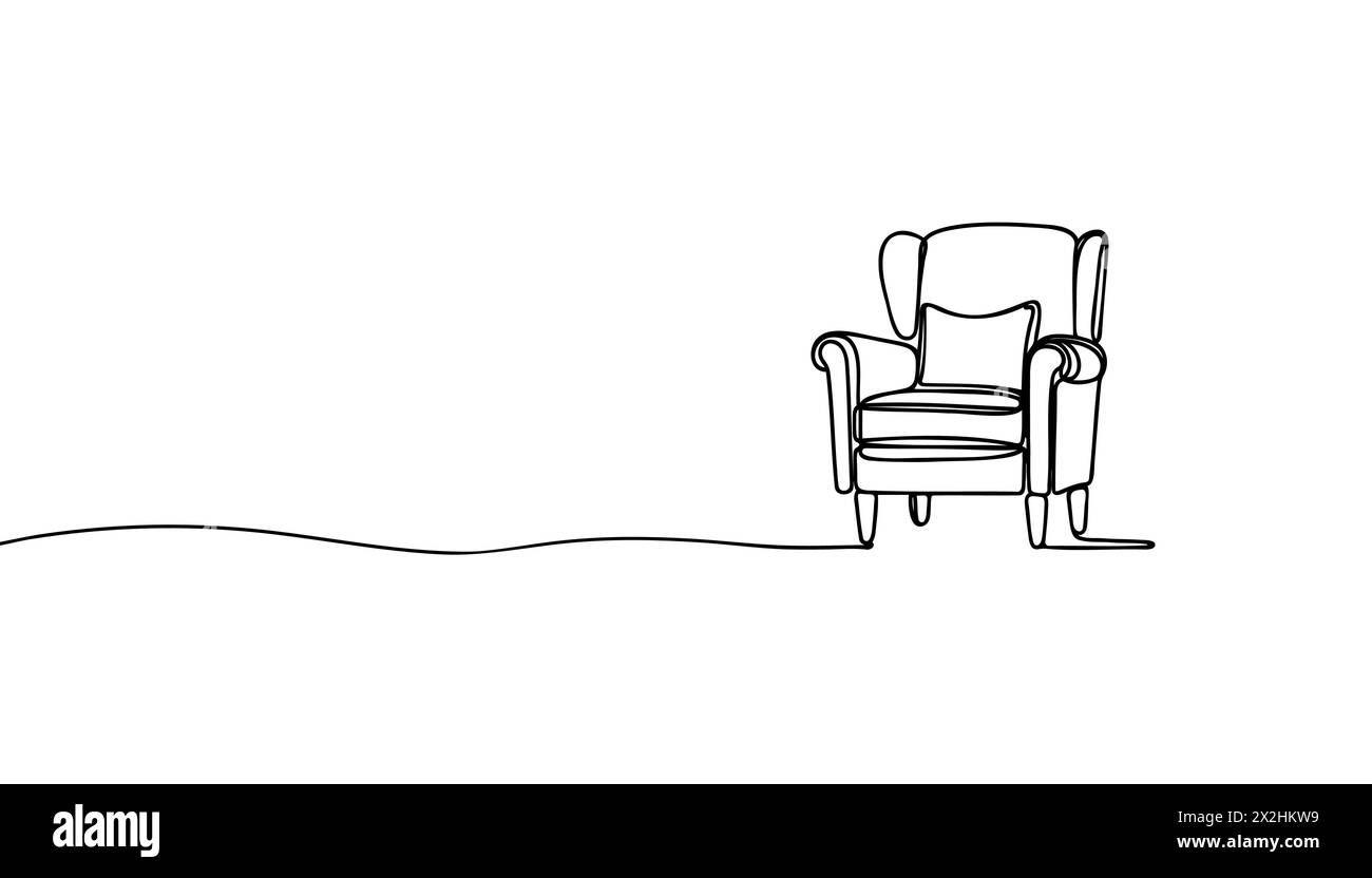 Continuous one line drawing armchair hand drawn silhouette clipart ...