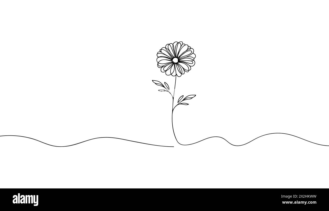 The flower is drawn as a continuous line. Vector illustration Stock ...