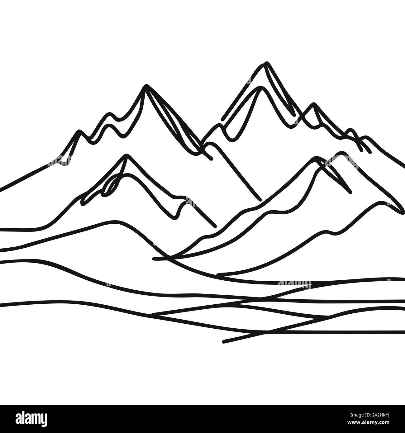 mountains are drawn with one continuous line. Vector illustration Stock ...