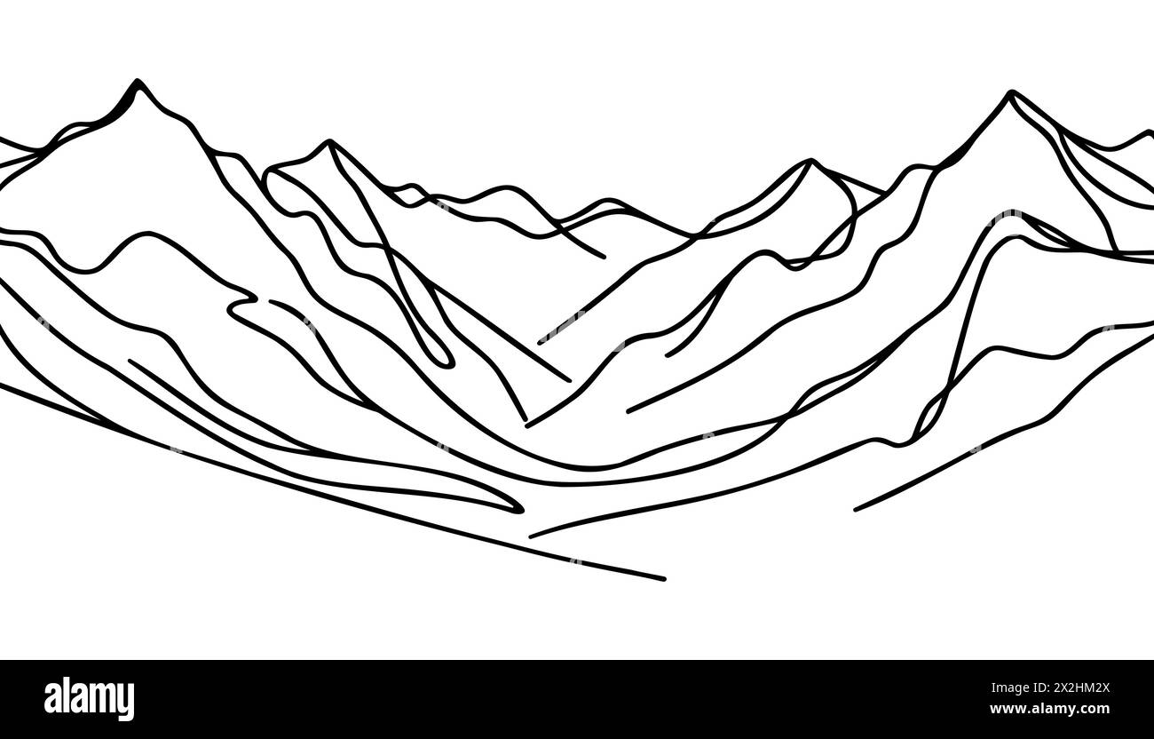 mountains are drawn with one continuous line. Vector illustration Stock ...