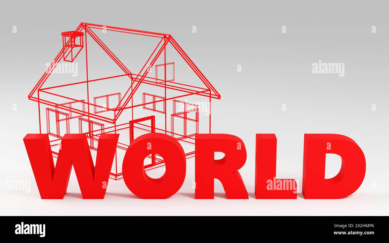 Houses in the shape of letter saying World 3d rendered illustration ...