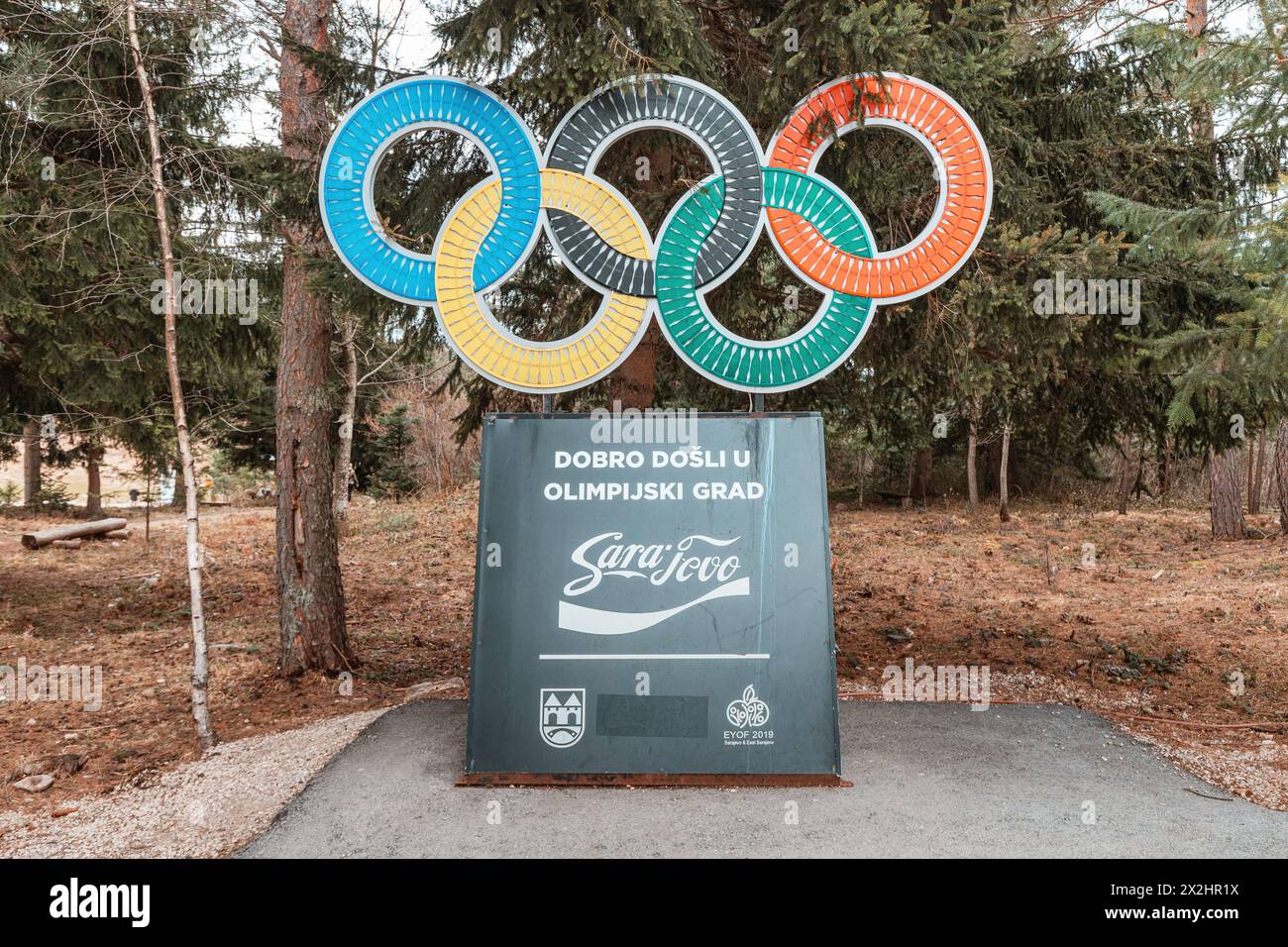 15 March 2024, Sarajevo, Bosnia and Herzegovina: Olympic sports rings ...