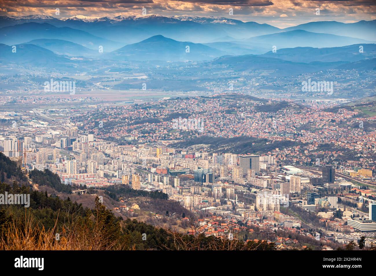 A captivating aerial view of Sarajevo's cityscape nestled amidst the ...