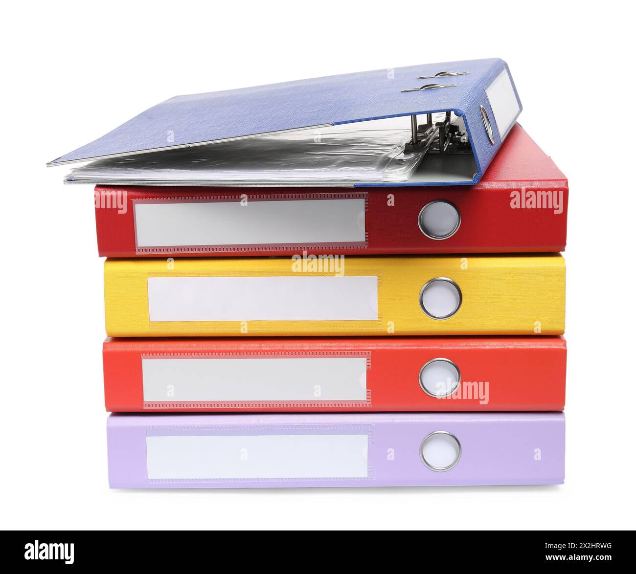 Many bright office folders isolated on white Stock Photo - Alamy