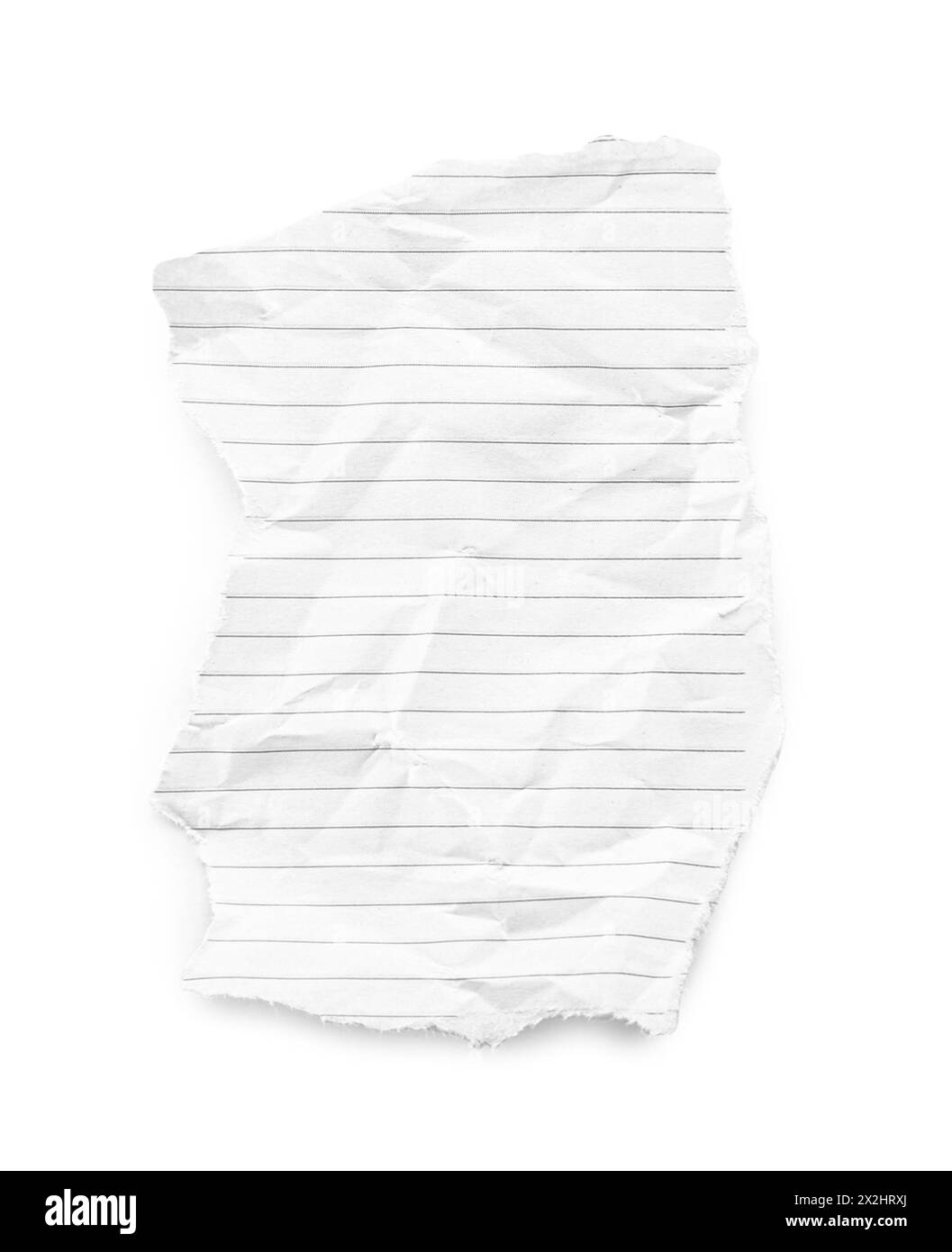 Piece of crumpled lined notebook sheet isolated on white, top view ...