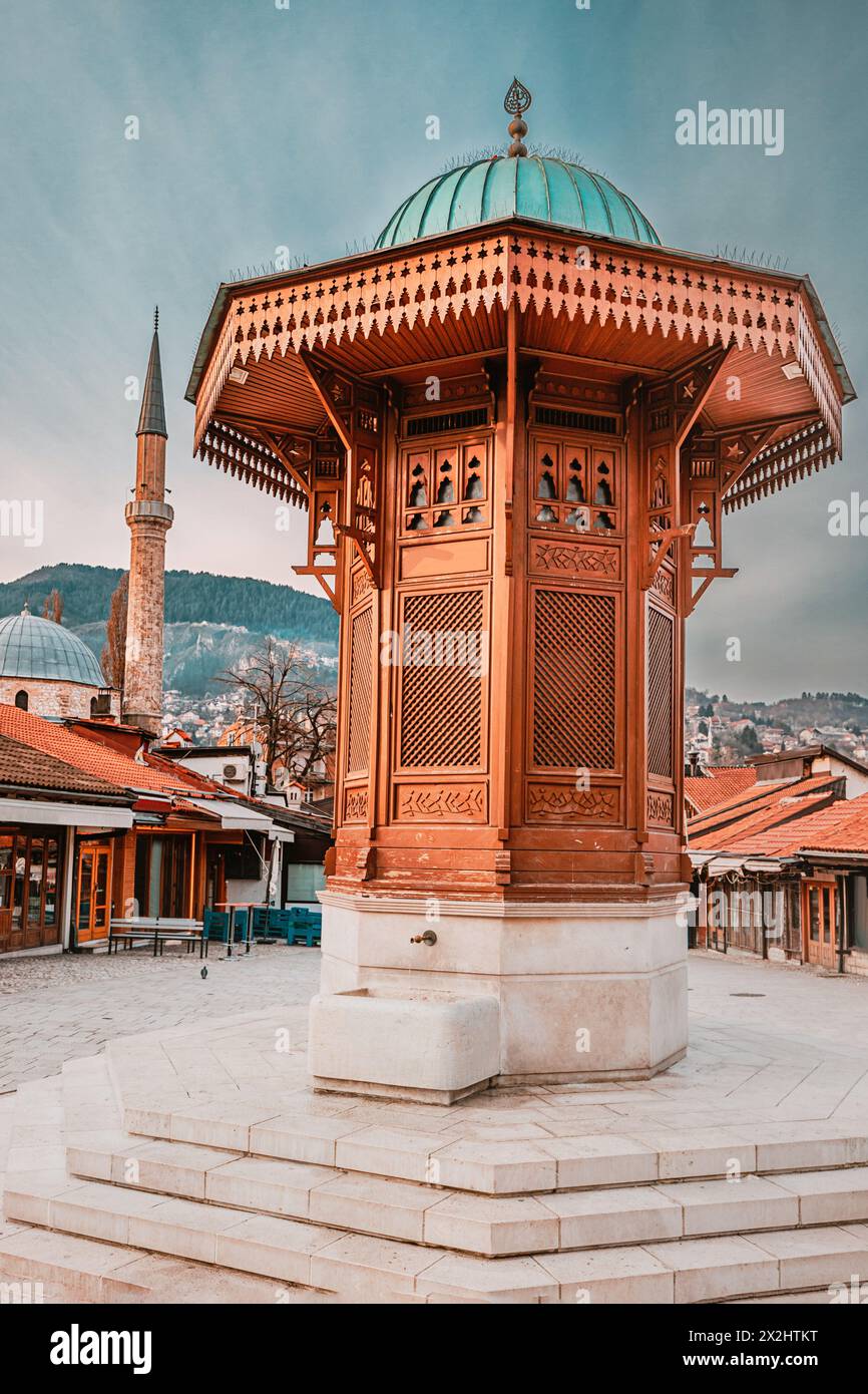 The iconic Sebilj fountain stands proudly in the heart of Sarajevo's ...