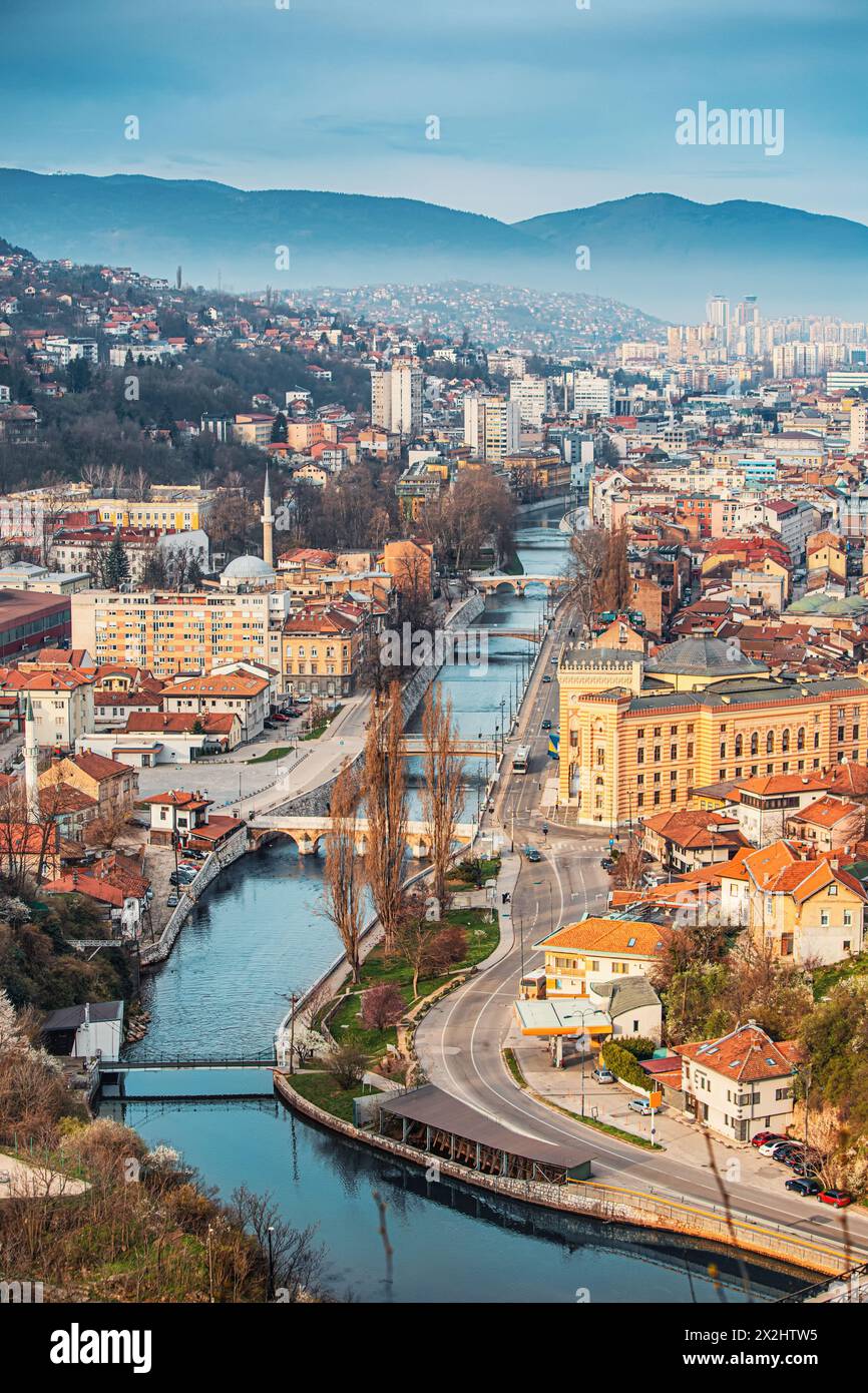 Sarajevo's enchanting cityscape, nestled amidst rolling hills, captures ...