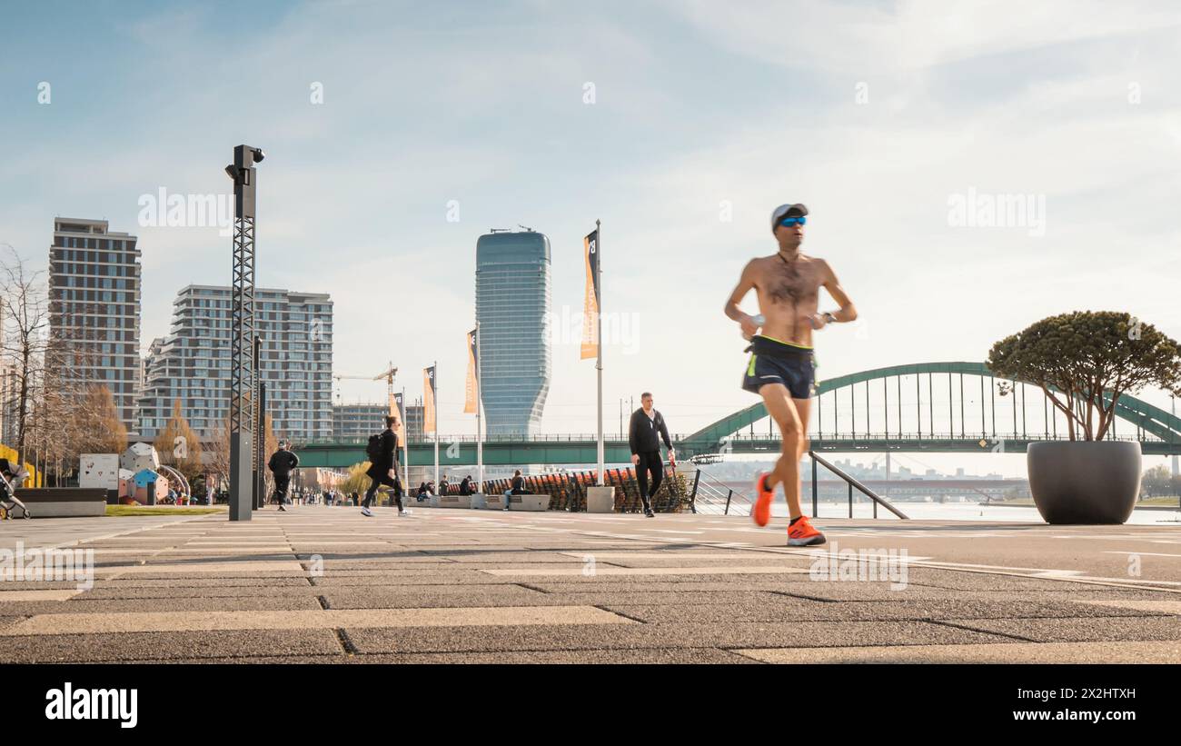 23 March 2024, Belgrade, Serbia: Belgrade's riverfront embankment ...