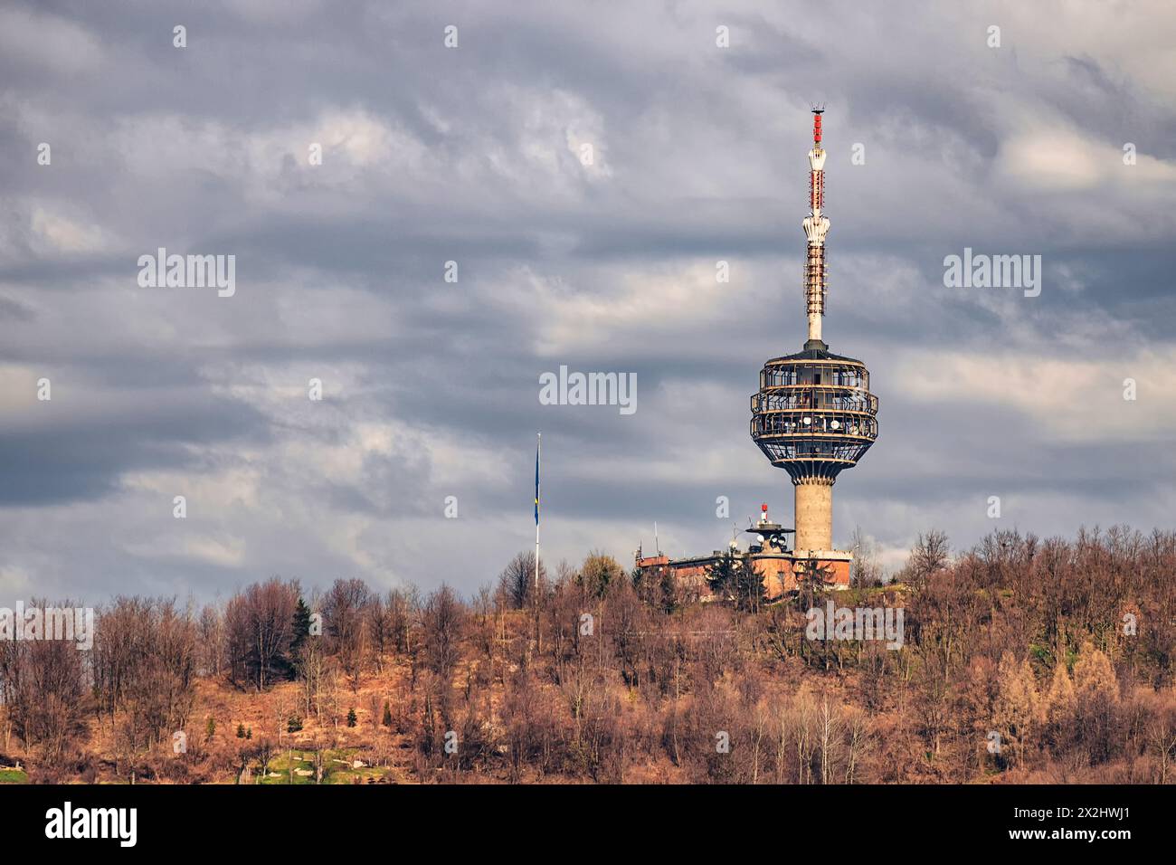 mountains of Bosnia and Herzegovina, and the iconic TV tower rising ...