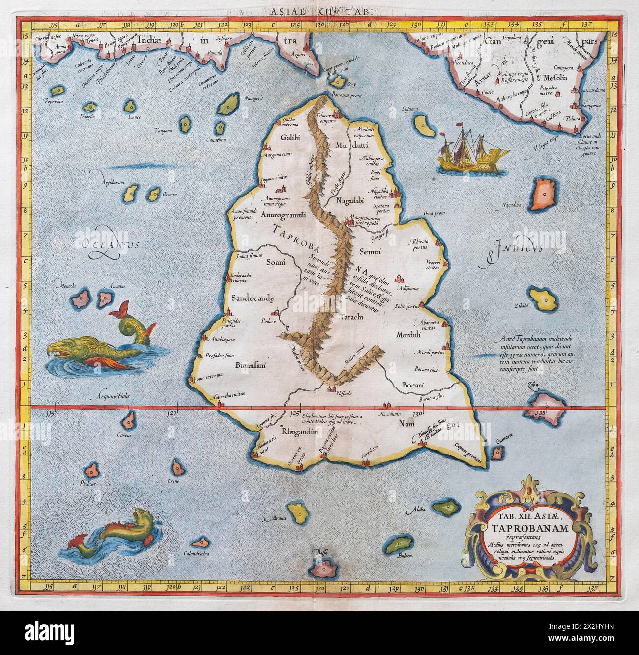 Sri Lanka as the mythical island of Taprobana, hand-coloured ...