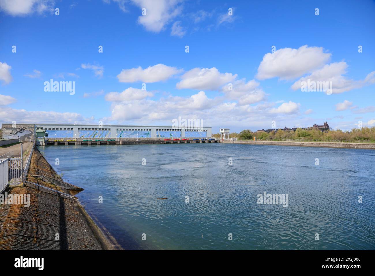 French hydroelectric power plant power station on the Rhine side canal ...