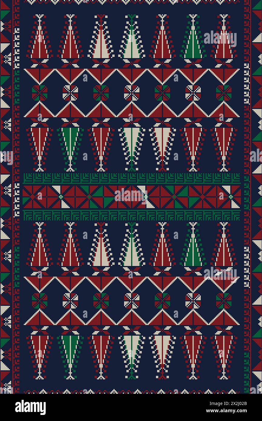 Traditional Palestinian Tatreez, seamless pattern vector template Stock ...
