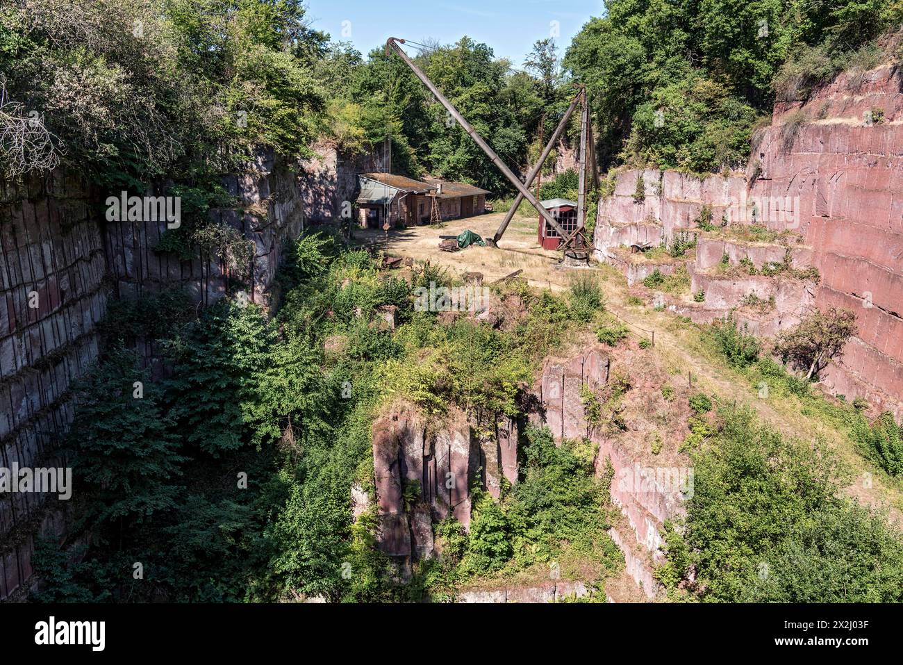 Disused Michelnau quarry, Michelnau tuff, red basalt, red lava, cinder ...