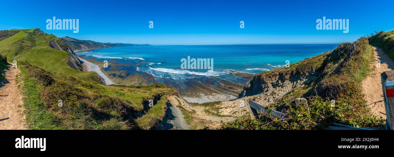 Beautiful panorama on the coastal path near the flysch of Zumaia ...