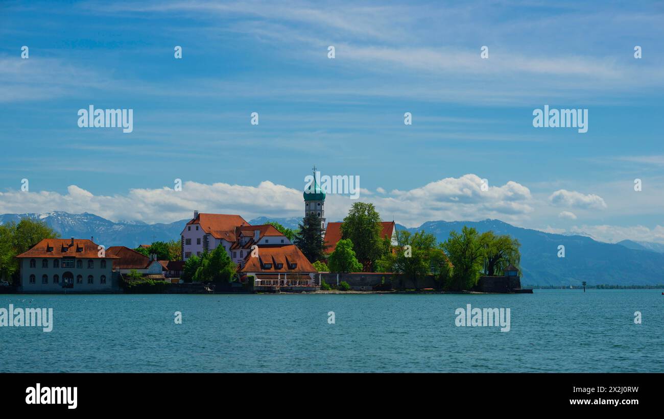 Baroque Church of St George and Castle, moated castle, Lake Constance ...