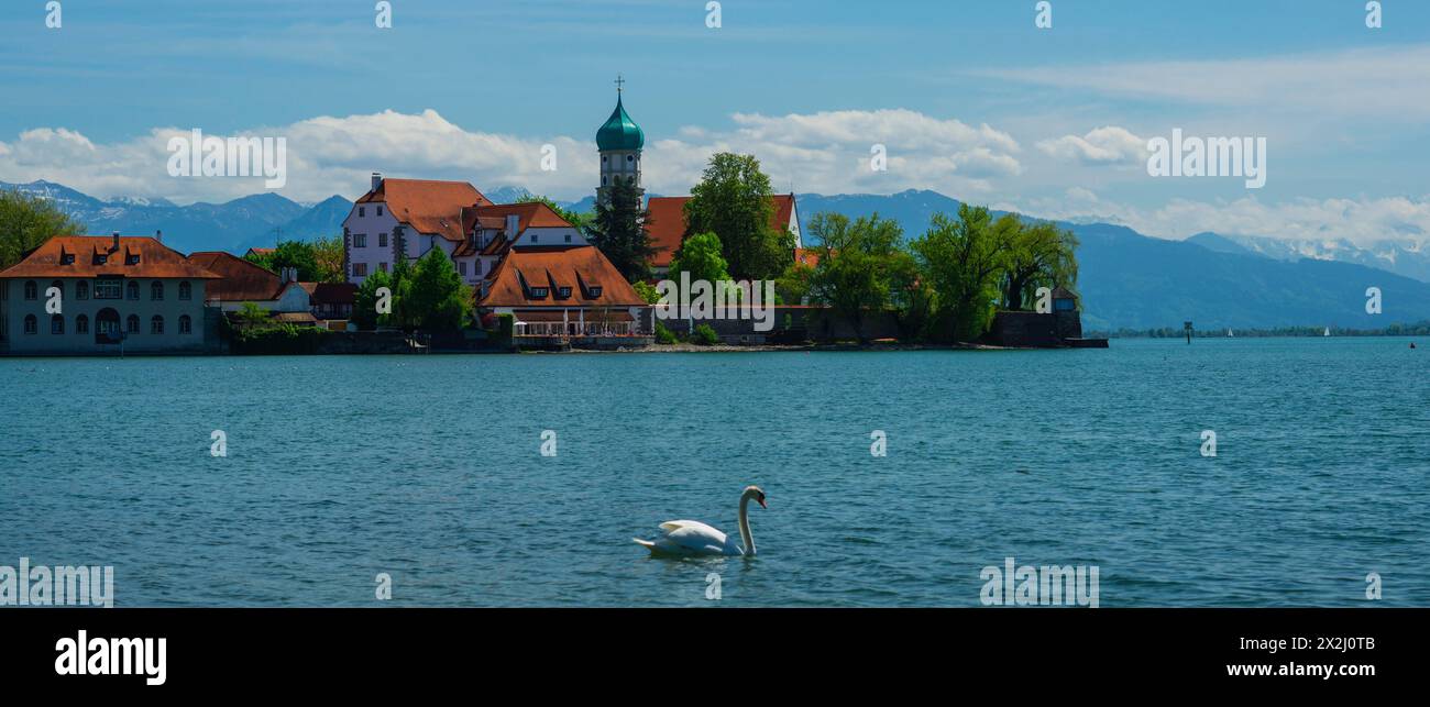 Baroque Church of St George and Castle, moated castle, Lake Constance ...
