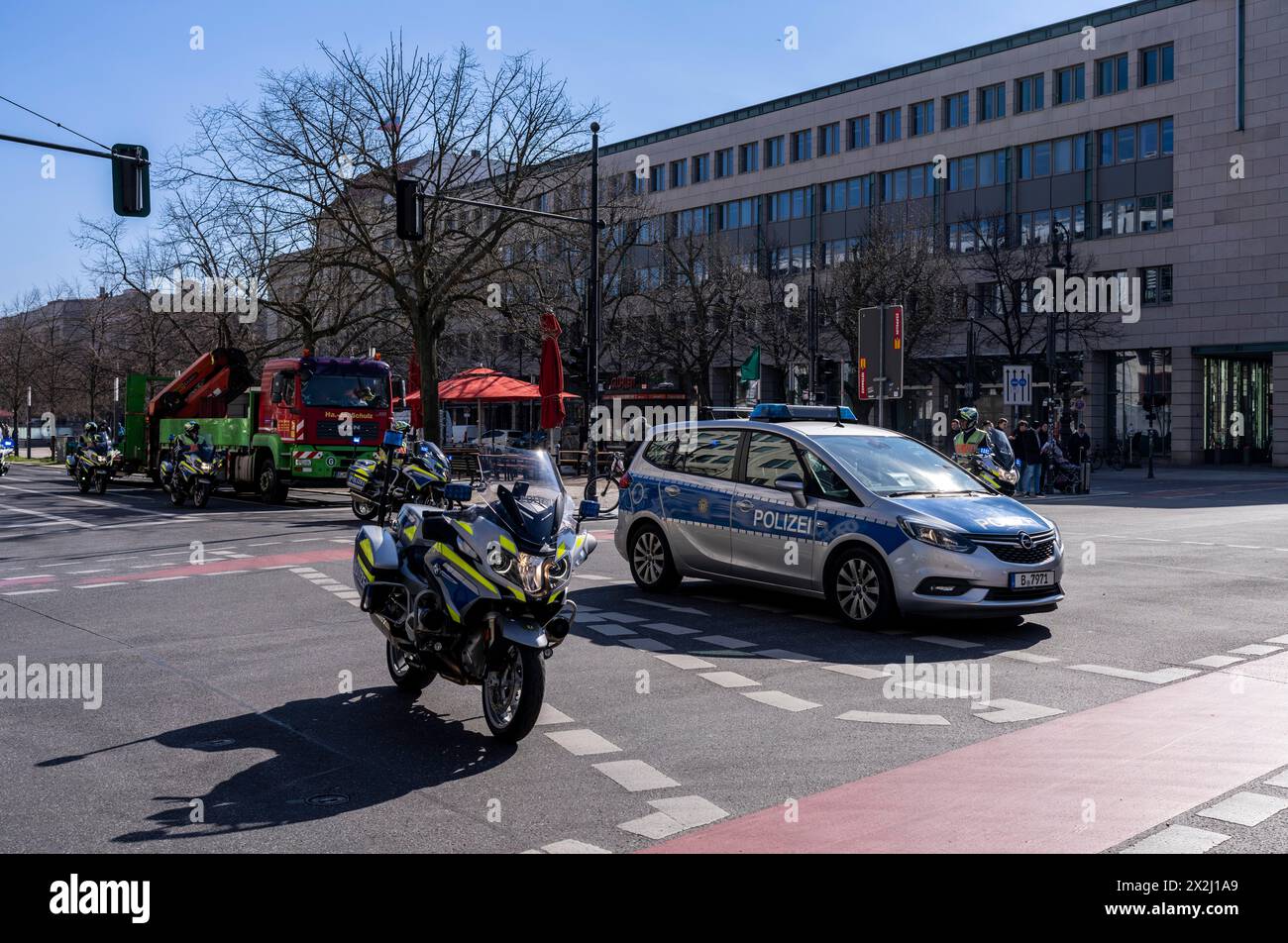 Traffic control, police officers of the motorised traffic squadron ...