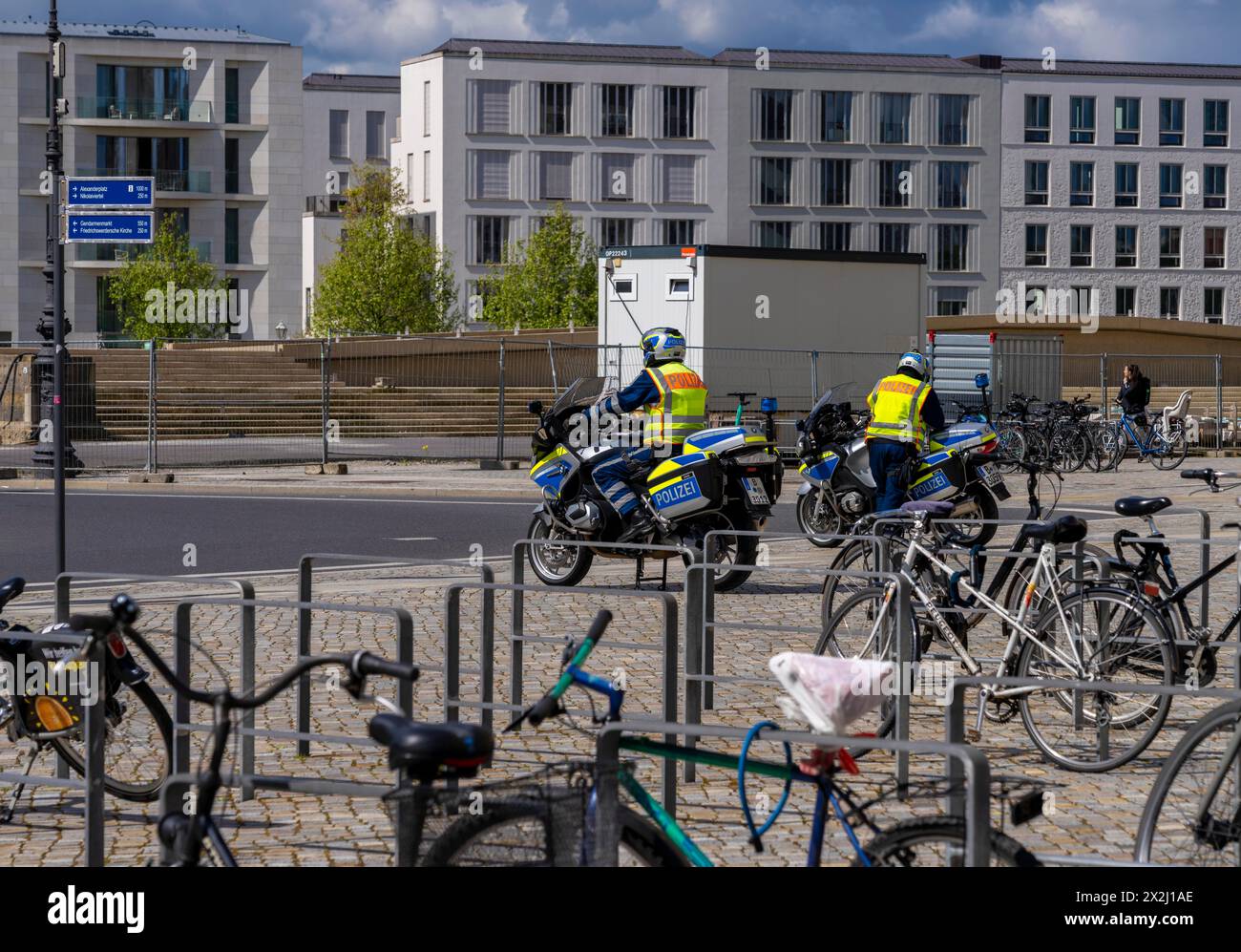 Traffic control, police officers of the motorised traffic squadron ...